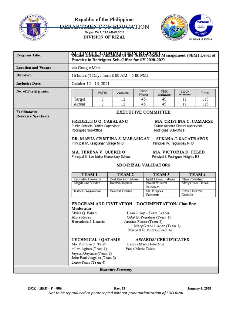 ACR - Online Division Validation of The School - Based Management (SBM ...