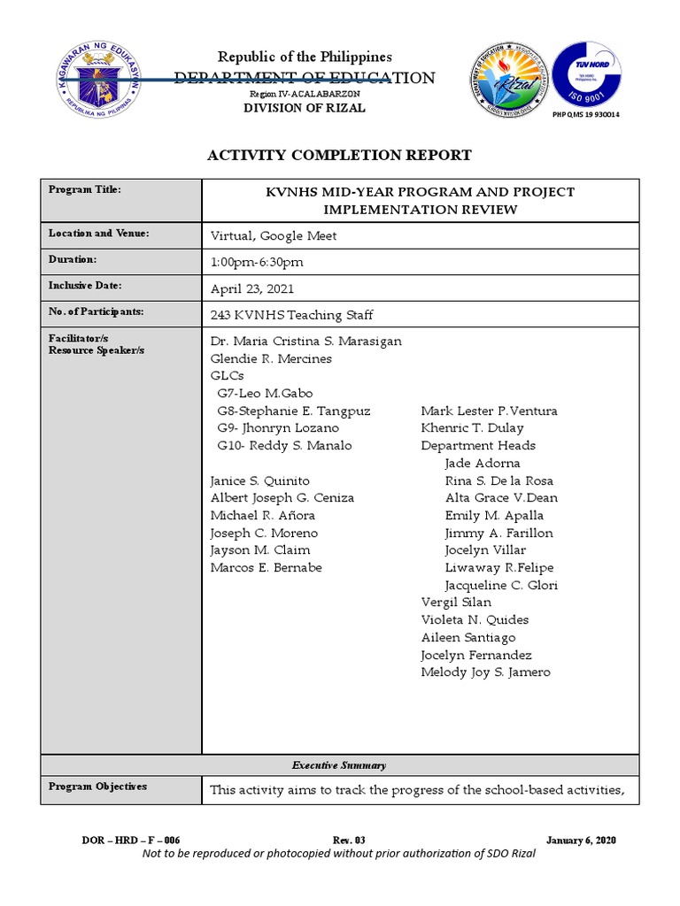 KVNHS Mid-Year Program Review | PDF