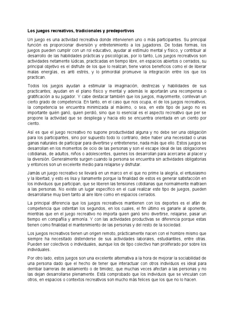 Juegos Recreativos Individuales y Colectivos | PDF | Pelota
