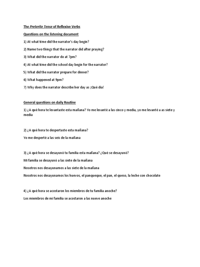 Pretérito de Verbos Reflexivos | PDF | Artes del Lenguaje y ...