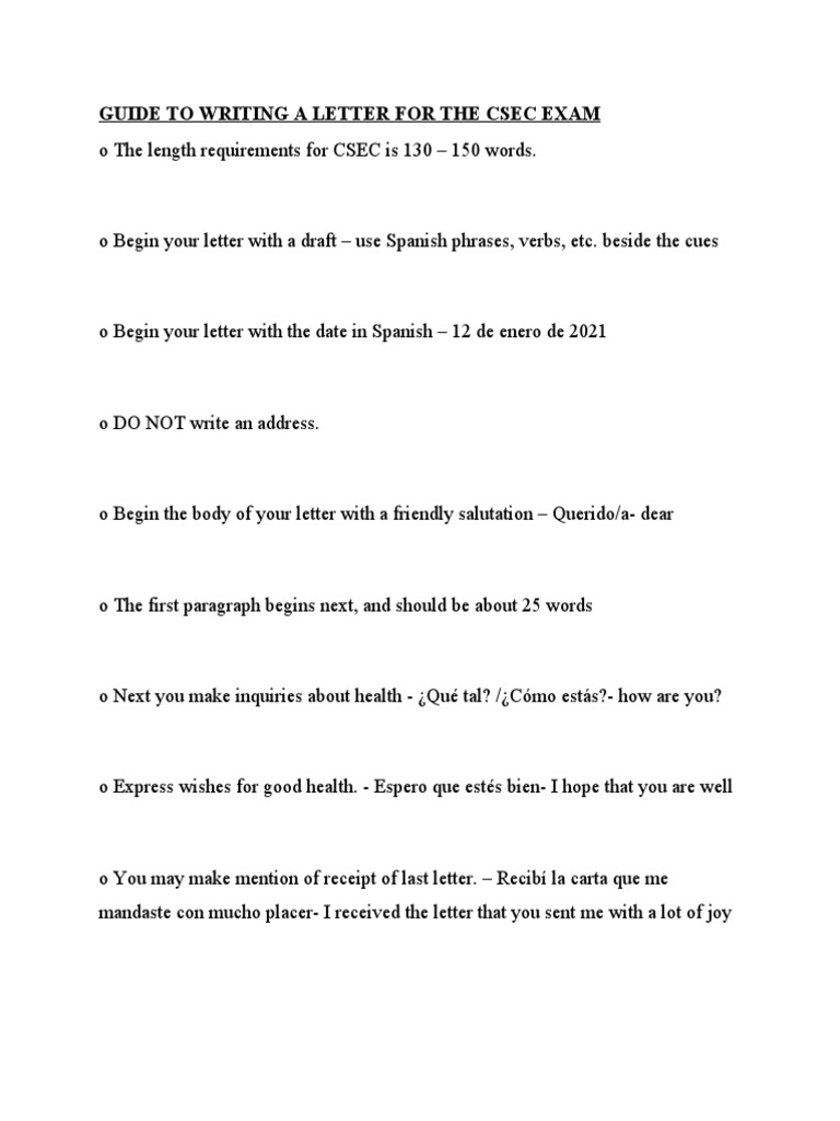 Guide To Writing A Letter For The Csec Exam | PDF