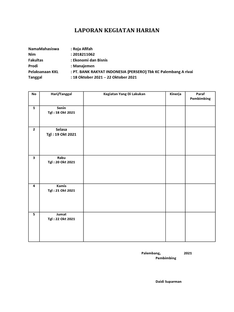 Laporan Kegiatan Harian | PDF