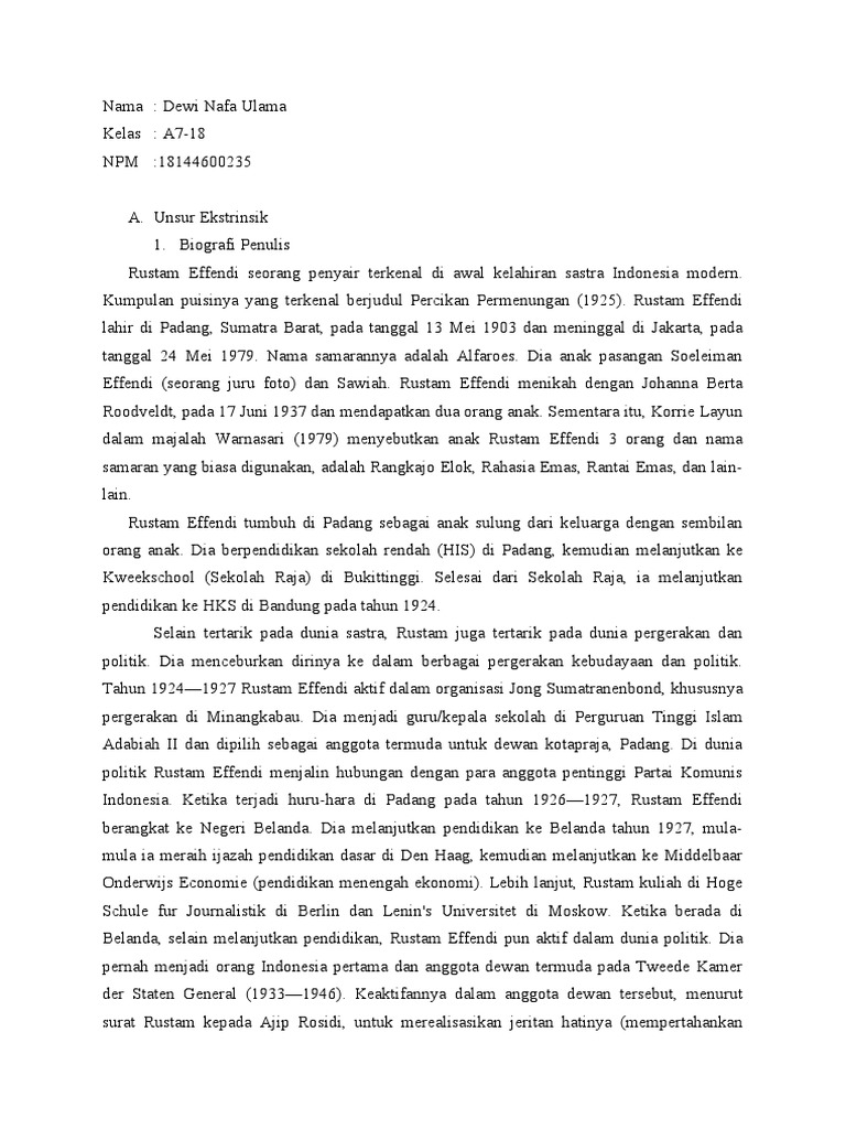 Tugas Analisis Karya Sastra Bhs - Indo | PDF