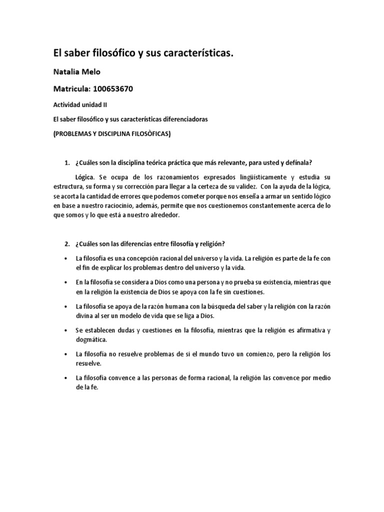 El Saber Filosófico y Sus Características | PDF | Razón | Moralidad