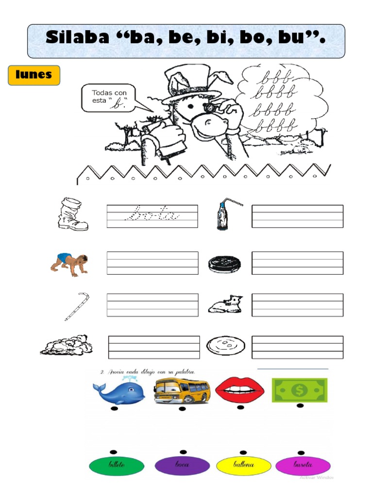 07 - Sílabas Con La Letra B - Ba, Be, Bi, Bo, Bu. Hojas de Trabajo PDF ...