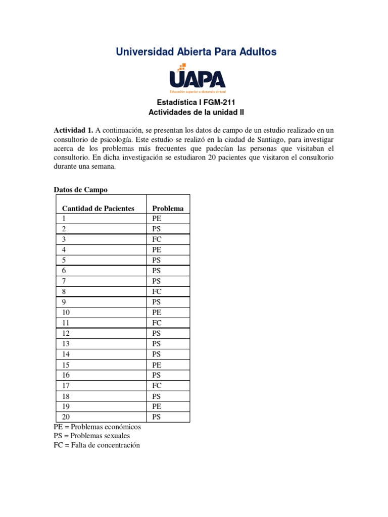 Actividades Unidad II: Estadística I | PDF
