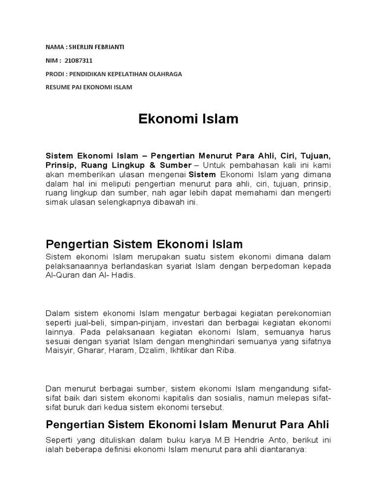 Resume Ekomomi Islam | PDF
