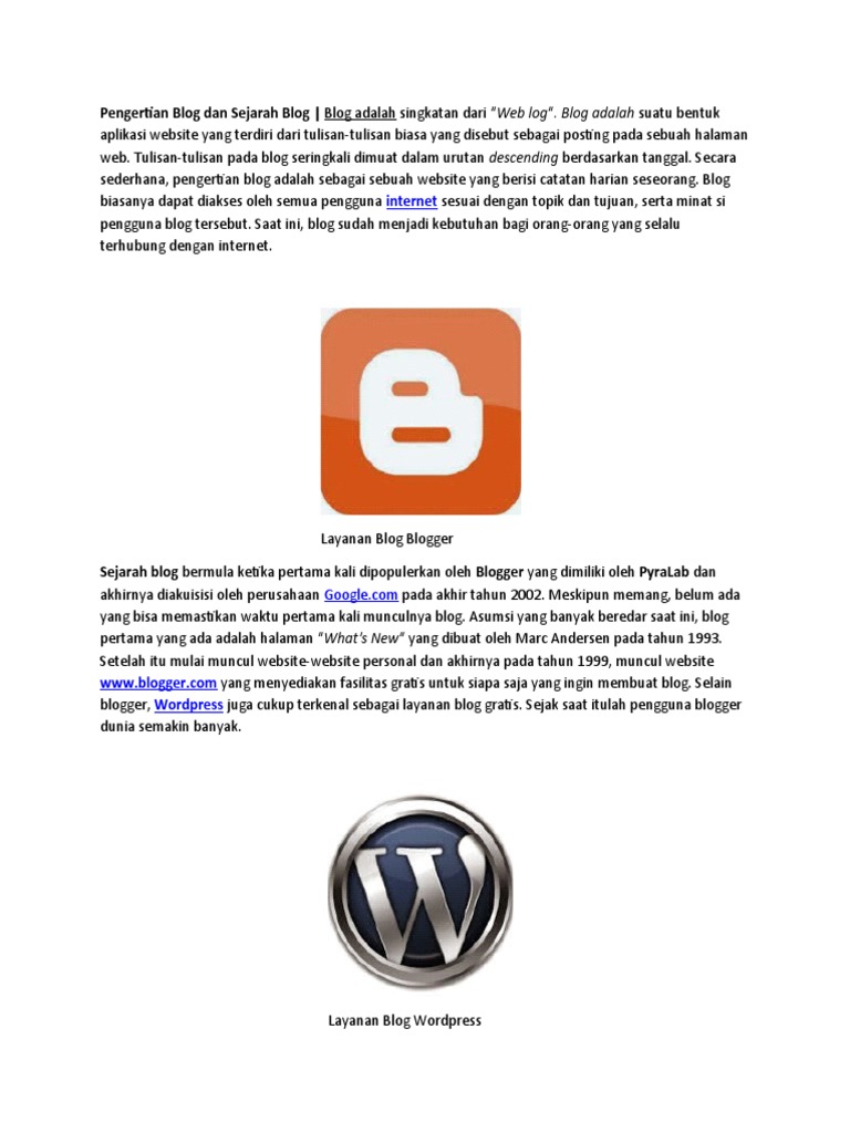 Pengertian Blog Dan Sejarah Blog 1 | PDF