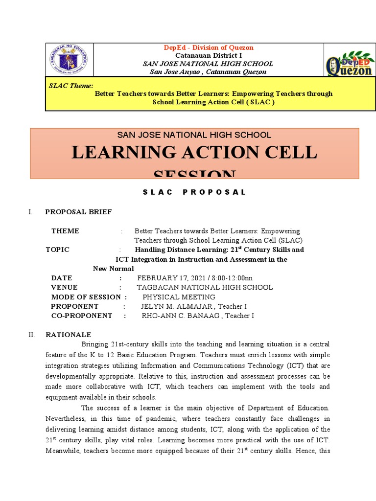 Learning Action Cell Session: San Jose National High School | PDF ...