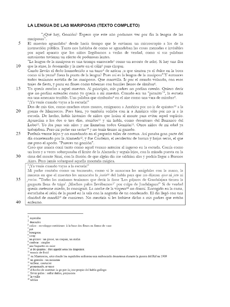 La Lengua de Las Mariposas (Texto Completo) - PDF | PDF