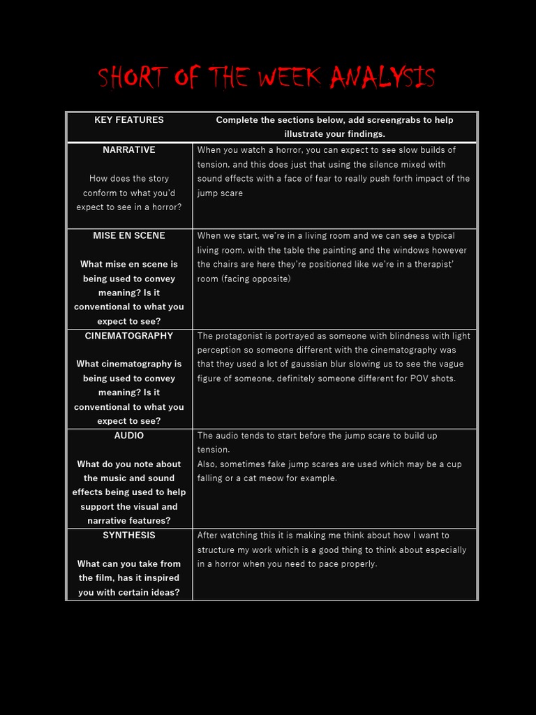 Short of The Week Analysis Handout | PDF | Language Arts & Discipline ...