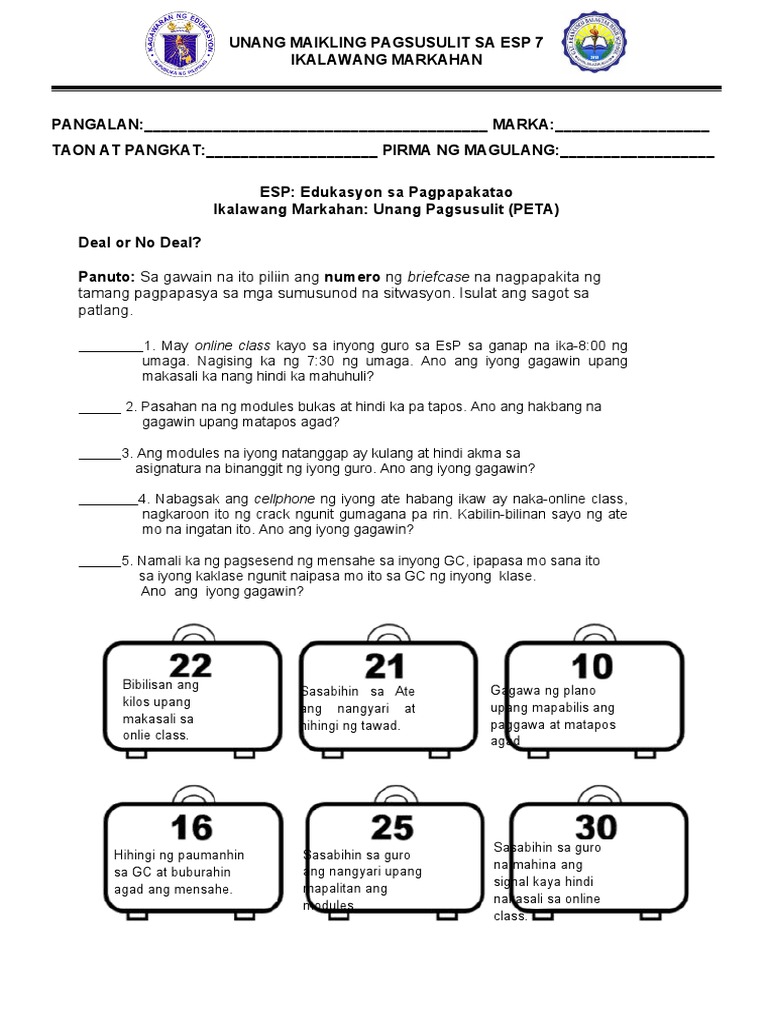 Q2-M1 and M2-Assessment 1-ESP 7 | PDF