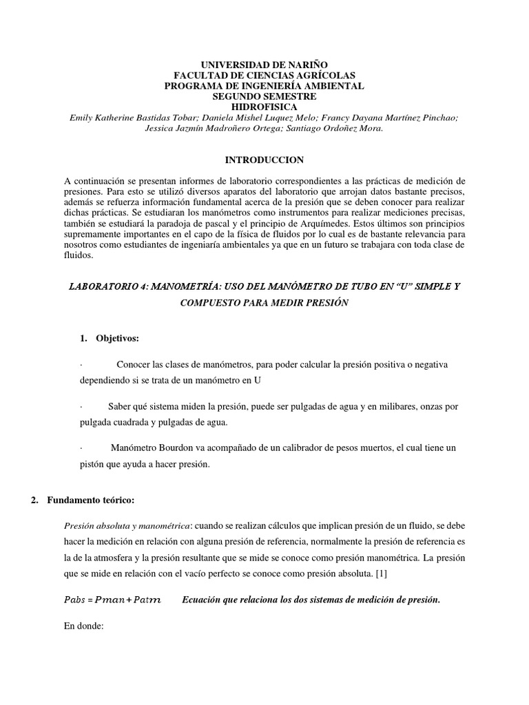 MANOMETRÍA | PDF | Medida de presión | Presión