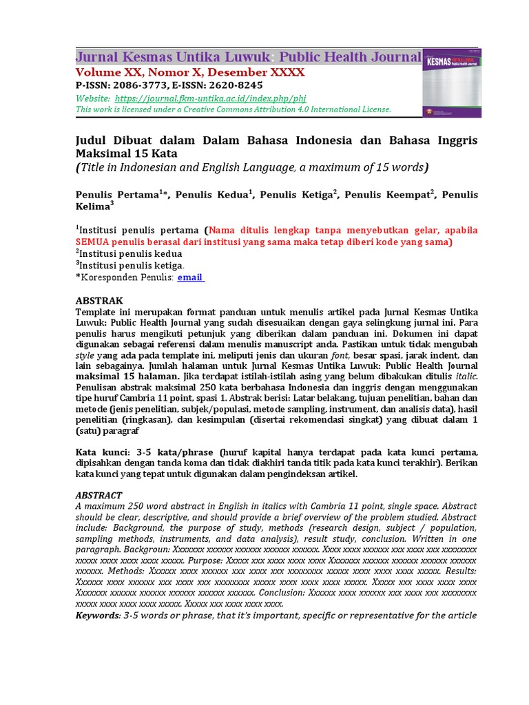 TEMPLATE - Jurnal KesMas Untika Luwuk | PDF