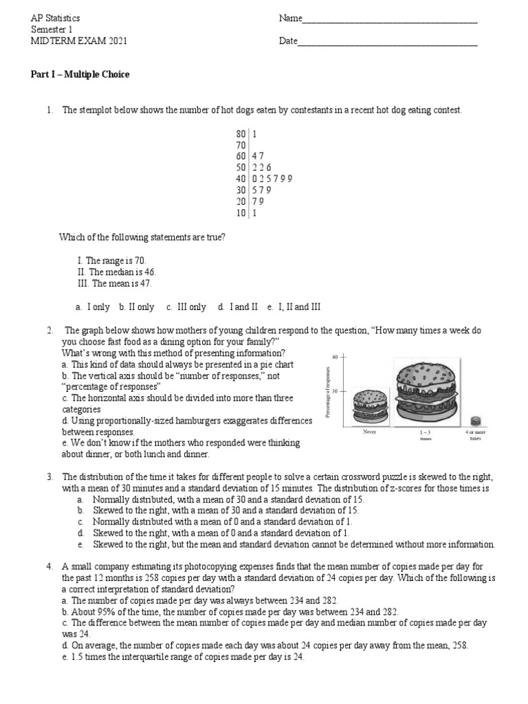 AP Stats S1 Midterm Exam (2021) MC | PDF | Regression Analysis | Least ...