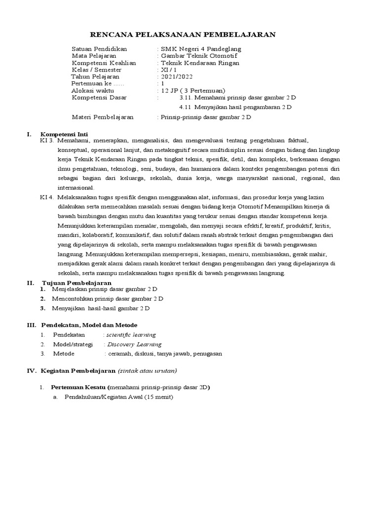 RPP Prinsip-Prinsip Dasar Autocad 2D | PDF | Karier & Perkembangan | Seni