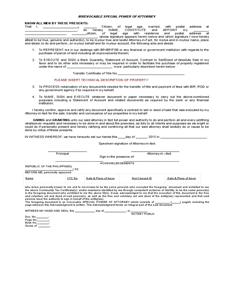 Spa Buyer Sample | PDF | Power Of Attorney | Deed