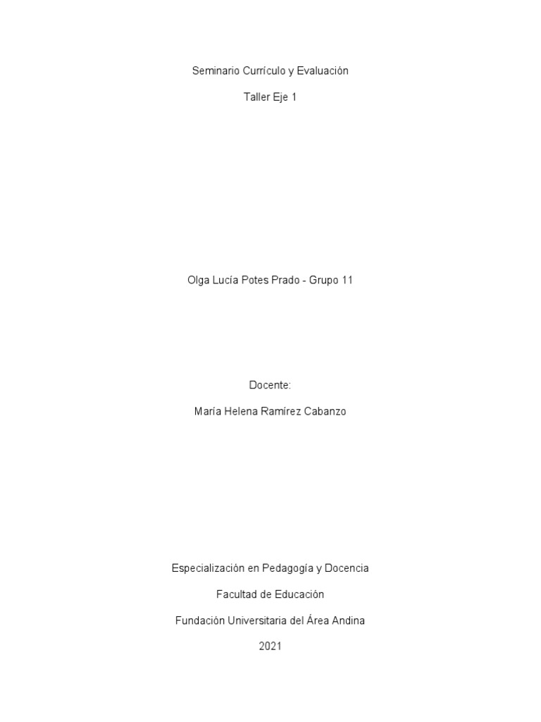 Seminario Currículo y Evaluación Eje 1 Areandina | PDF | Plan de estudios | Comunicación