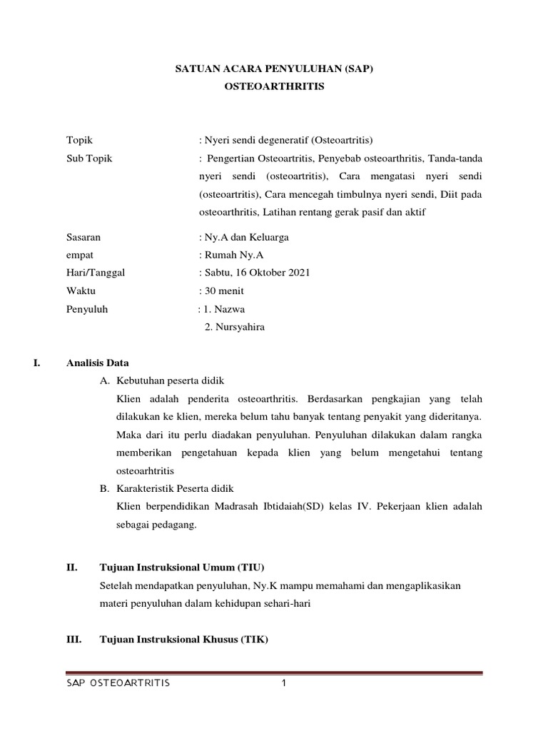 Contoh Penkes Osteoartritis | PDF