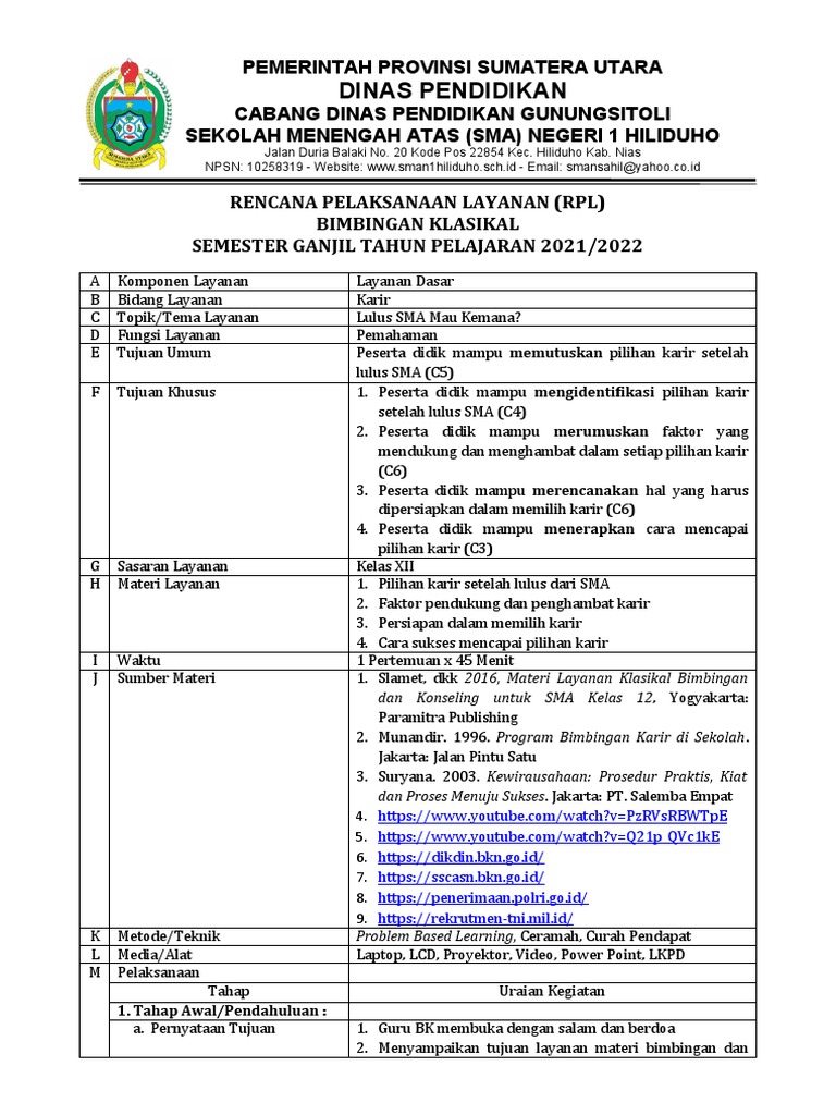 RPL Bimbingan Klasikal - Lulus SMA Mau Kemana | PDF