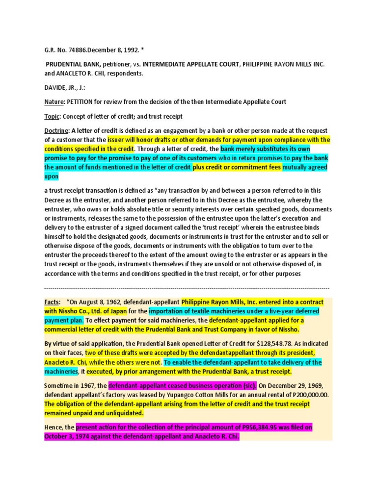 Prudential Bank vs. Intermediate Appellate Court Digest | PDF | Letter ...