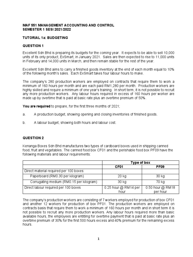 Tutorial 1a - Budgeting Functional Q | PDF | Inventory | Overtime
