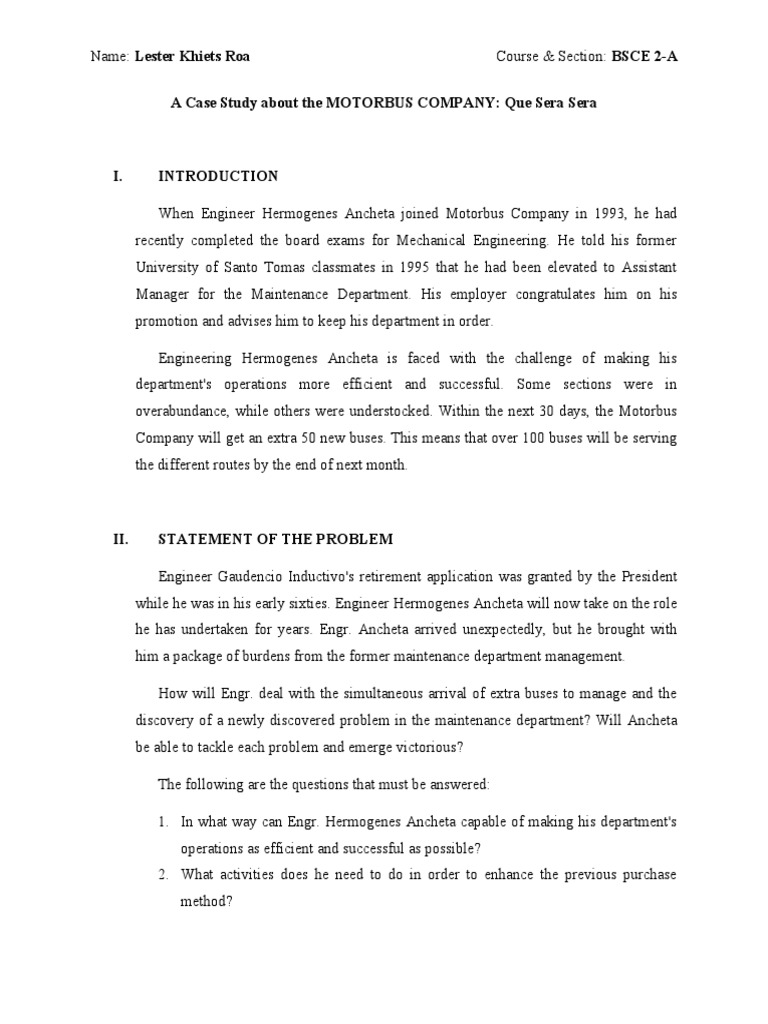 Motorbus Company Maintenance Case Study | PDF | Sales | Inventory