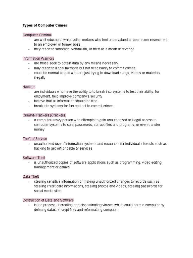 Types of Computer Crimes | PDF
