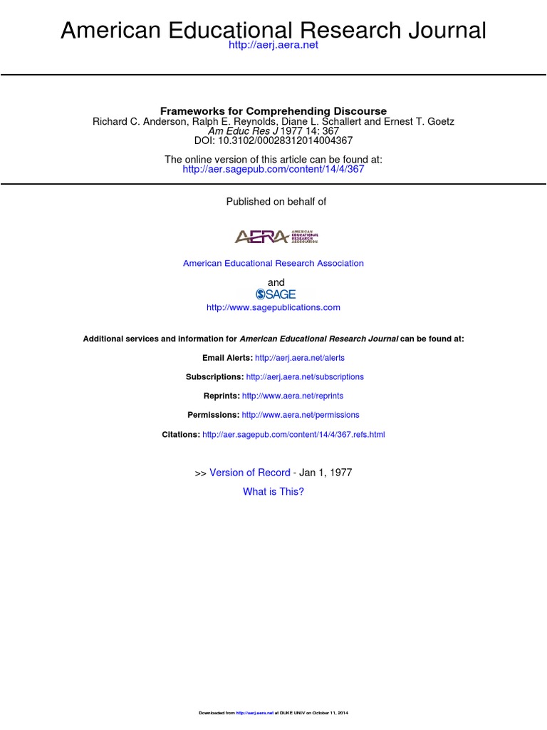 Anderson 1977 | PDF | Schema (Psychology) | Reading Comprehension