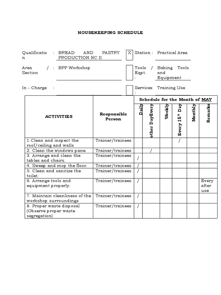 1 Housekeeping Schedule Final | PDF
