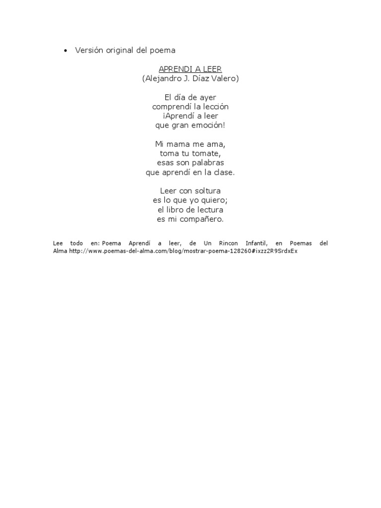 Poema Aprendi A Leer | PDF Poema Aprendi A Leer | PDF