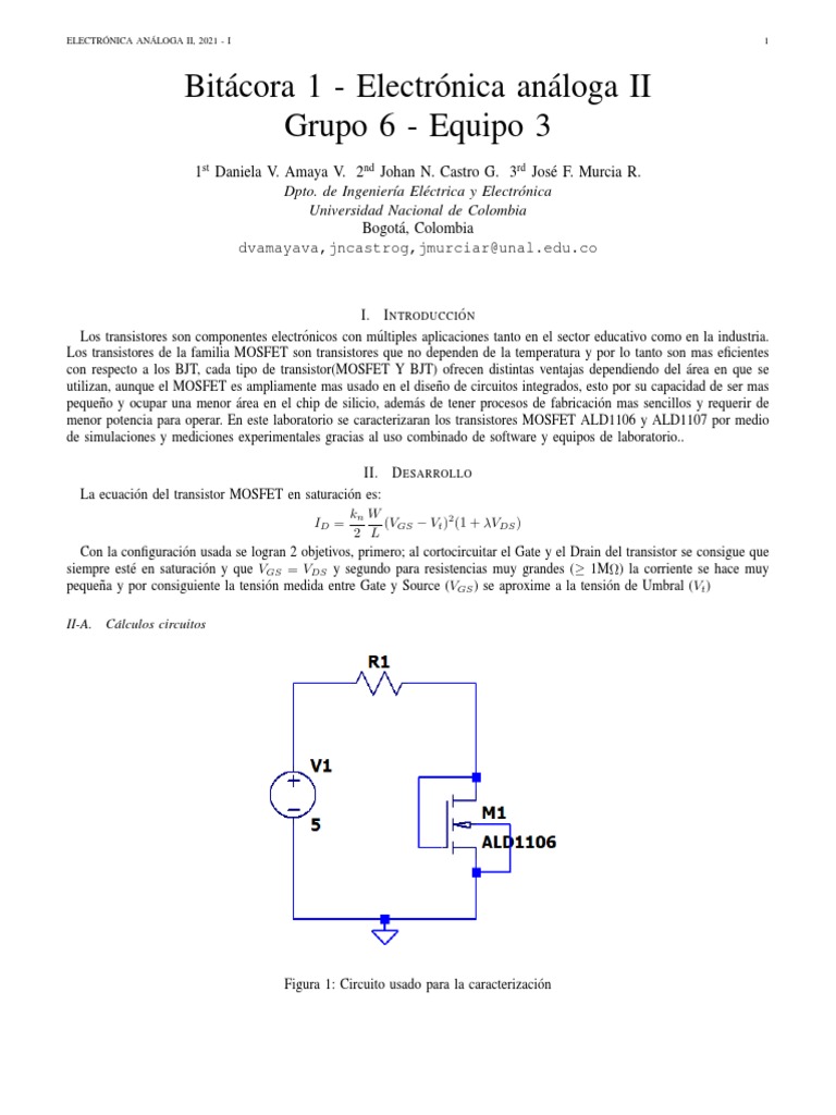 Caracterización de transistores MOSFET ALD1106 y ALD1107 mediante ...