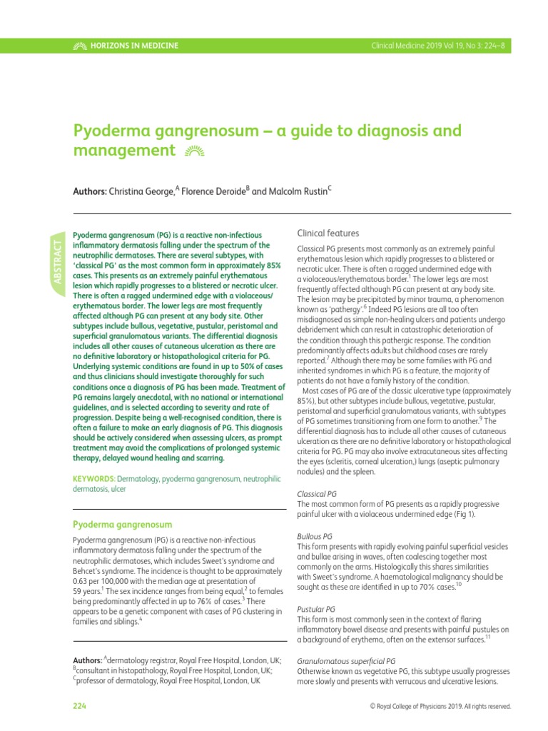 Pyoderma Gangrenosum - A Guide To Diagnosis and Management: Authors: Christina George | PDF ...