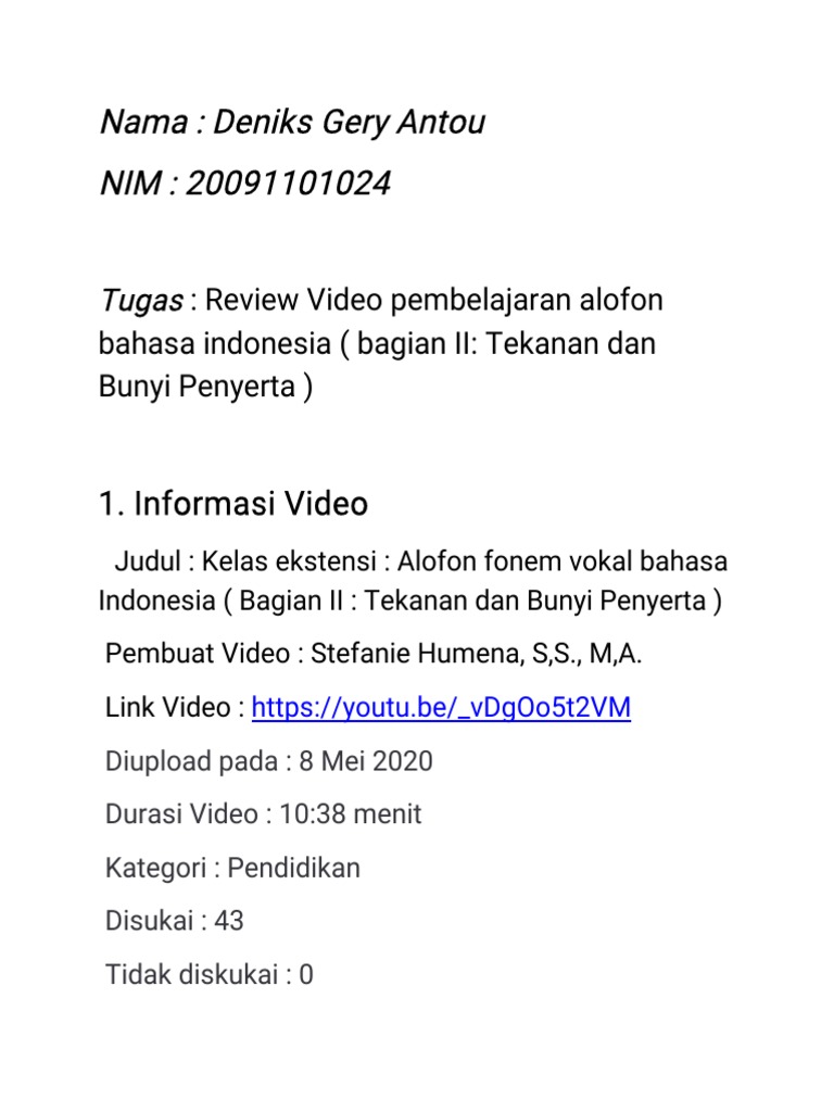 Review Video: Alofon Fonem Vokal Bahasa Indonesia | PDF | Kajian Bahasa ...