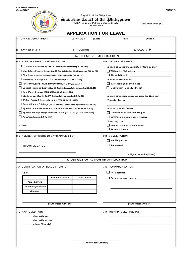 Supreme Court of The Philippines: Application For Leave | PDF | Sick ...