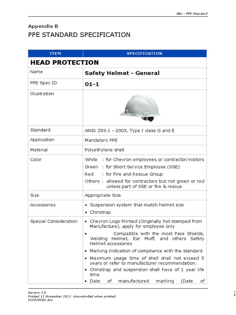 Head Protection: Ppe Standard Specification | PDF | Personal Protective ...