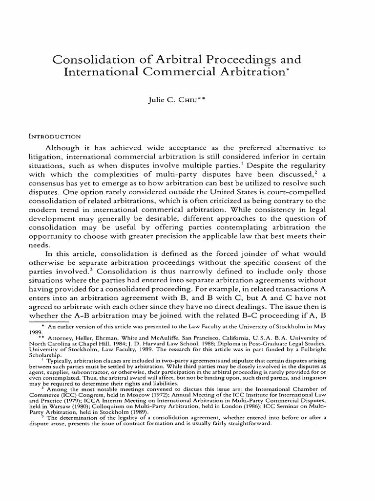 Consolidation in International Arbitration | PDF | Arbitration ...