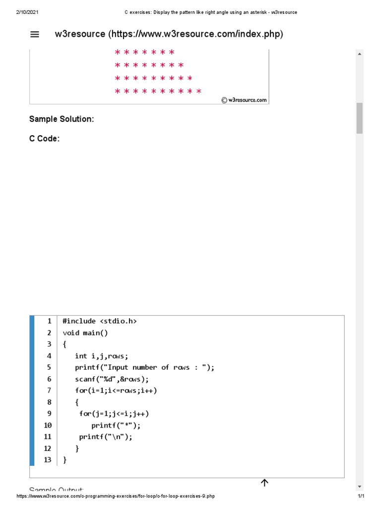 C Exercises Display The Pattern Like Right Angle Using An Asterisk 