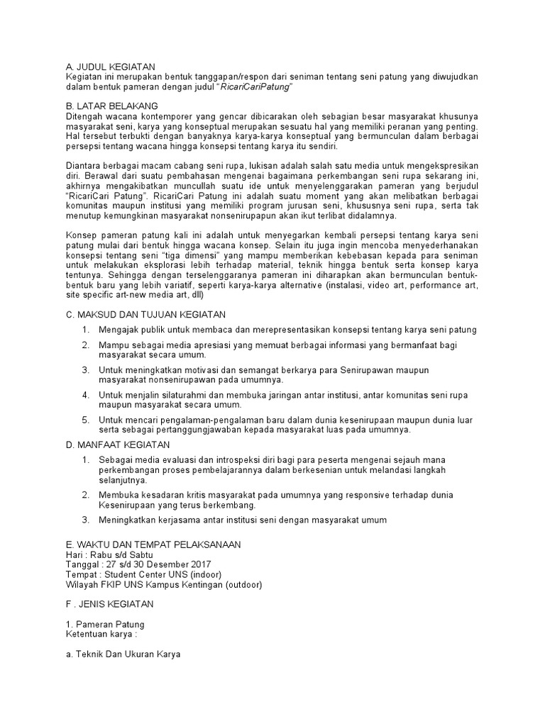 Proposal Pameran | PDF | Kajian Bahasa Asing | Griya & Taman