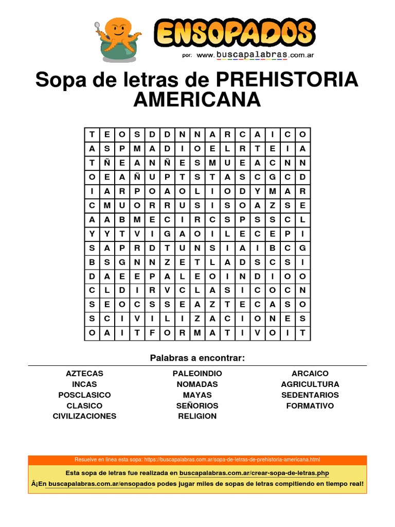 Sopa de Letras de Prehistoria Americana | PDF