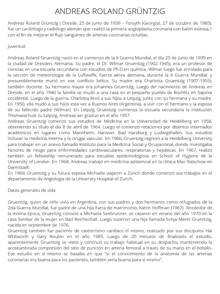 Vida y legado de Andreas Grüntzig | PDF | Corazón | Medicina
