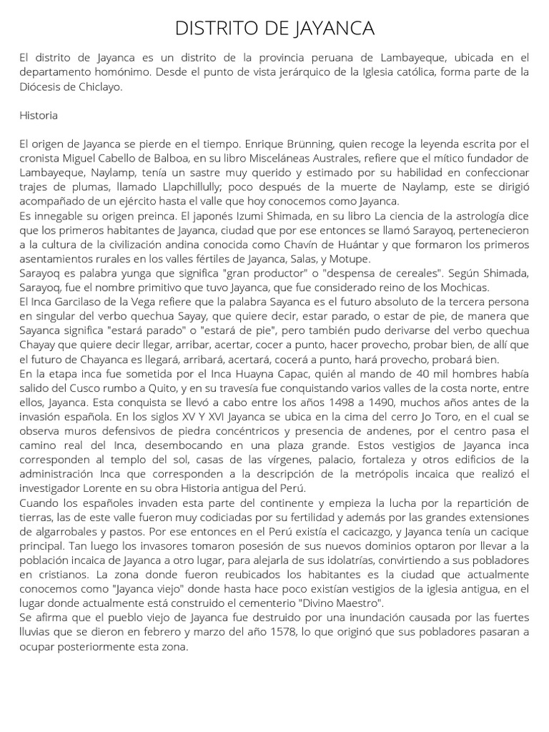 Historia de Jayanca y su Origen Preinca | PDF | Imperio Inca | Perú