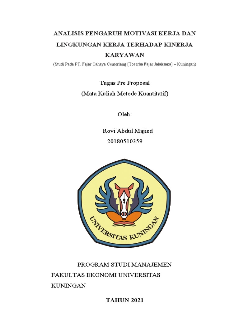Contoh Tugas Proposal Penelitian (Metode Kuantitatif) | PDF