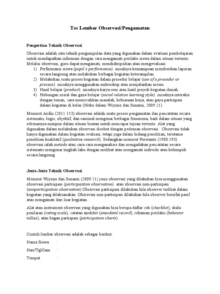 Teknik dan Tujuan Observasi Pendidikan | PDF