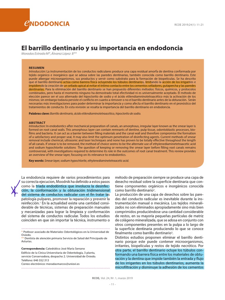 La importancia del barrillo dentinario en endodoncia | PDF | Ácido ...