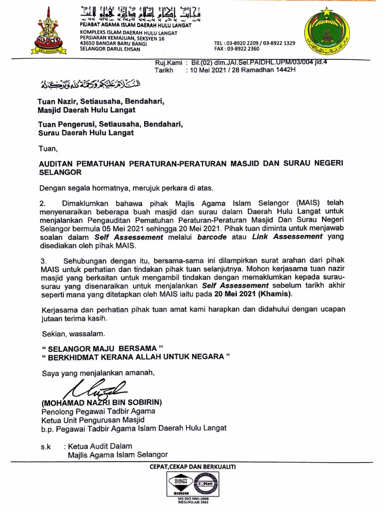 Auditan Pematuhan Peraturan Masjid | PDF