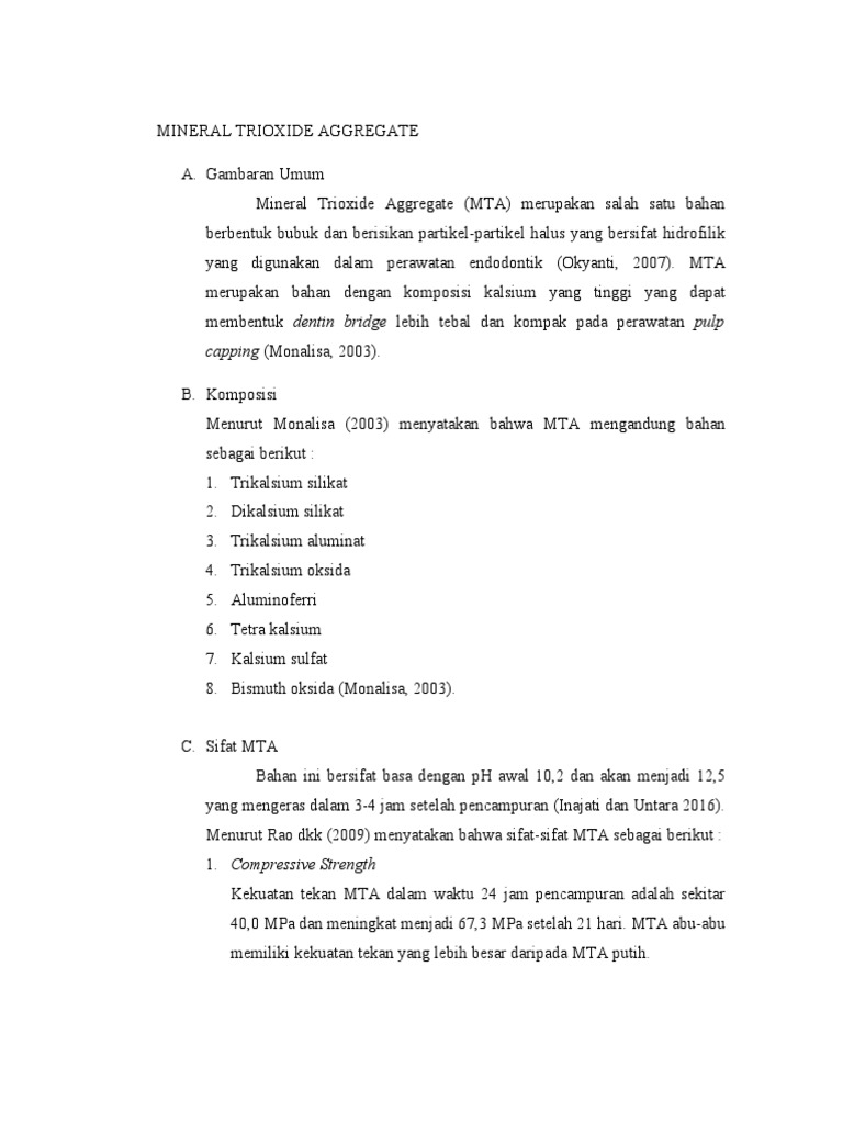 Keunggulan dan Komposisi MTA Gigi | PDF | Teknologi & Rekayasa