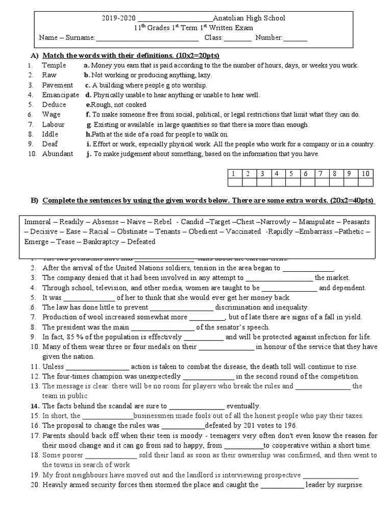 Match The Words With Their Definitions | PDF