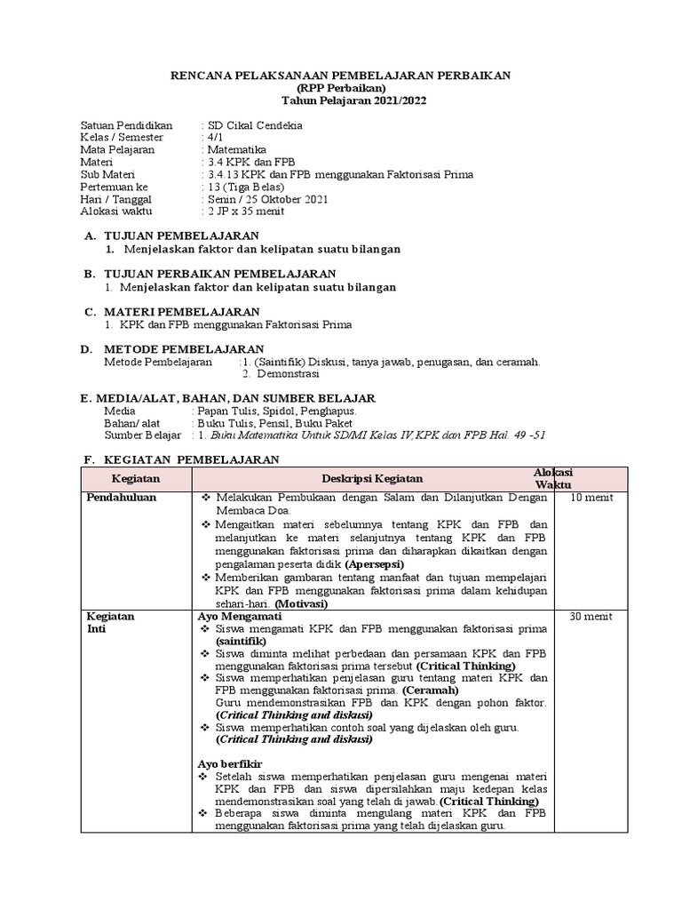 RPP Perbaikan - Siklus 1 Dan 2, Link Video, Refleksi | PDF | Karier ...
