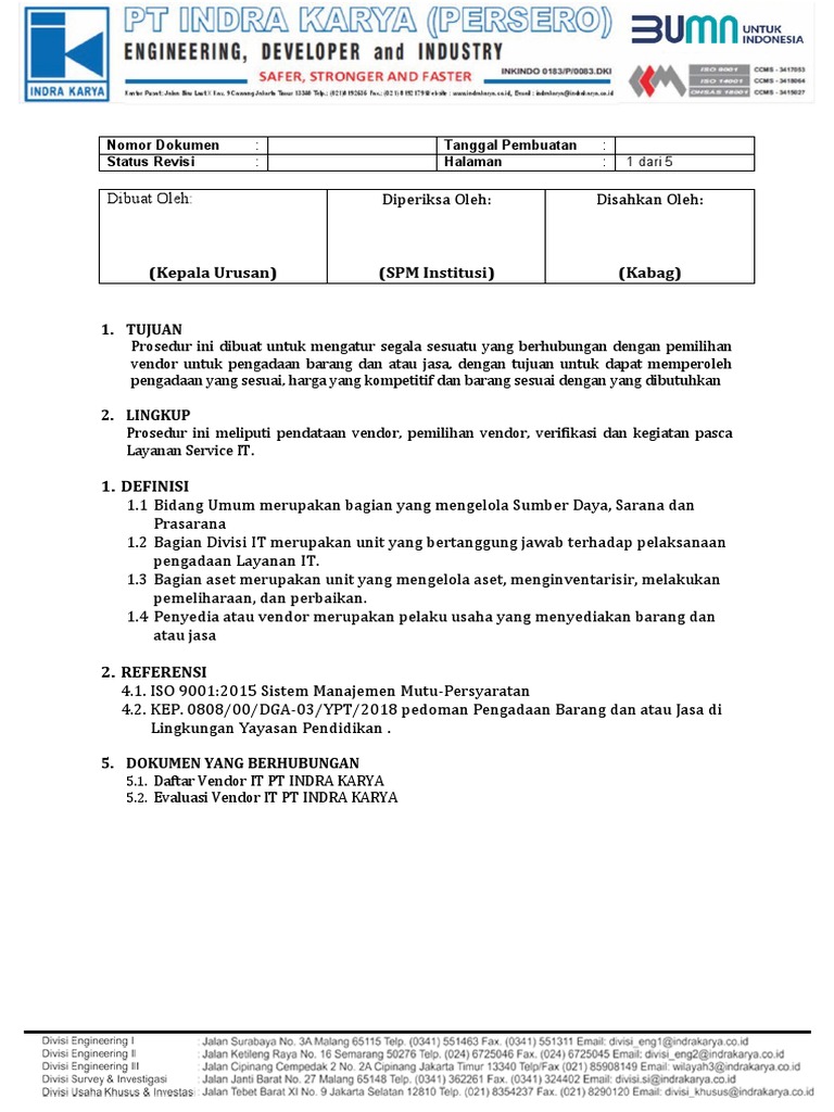 SOP Pemilihan Vendor IT | PDF